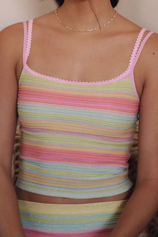 LYREBIRD Striped Square Neck Cropped Tank - Rainbow Sparkle