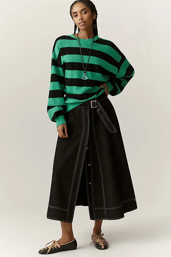 LETLUV Striped Long-sleeve Crew-neck Pullover
