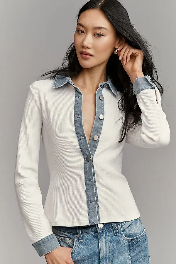 DOLAN LEFT COAST Denim Mixed Cardigan Top - White