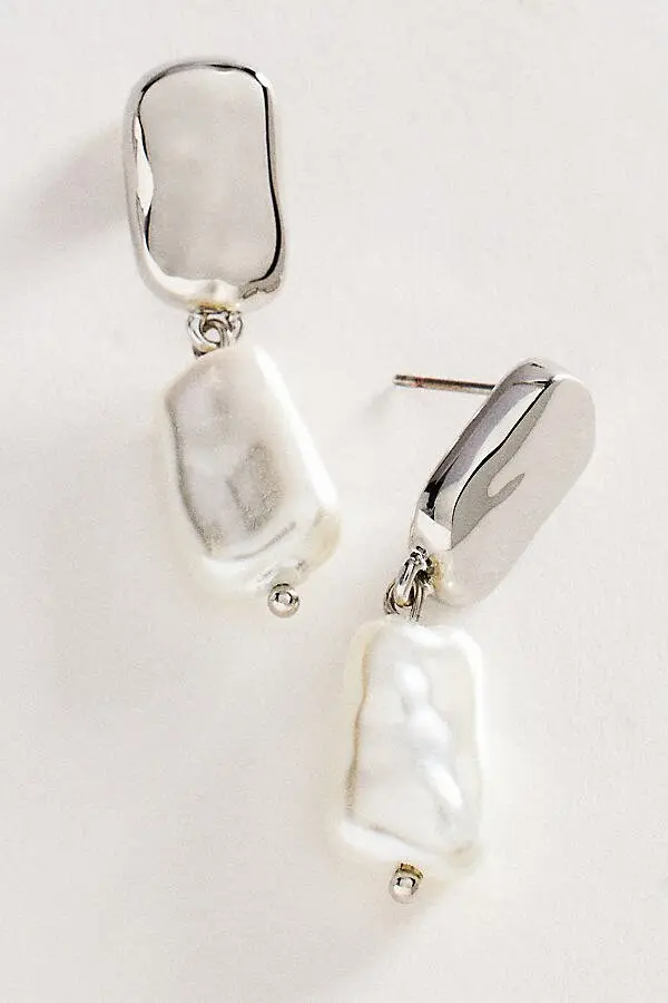 Anthropologie Sculptural Pearl Drop Earrgs - Silver