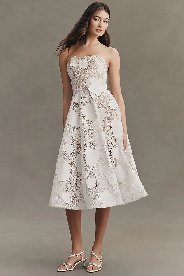 HELSI Cassandra Strapless Lace Midi Dress - Off White