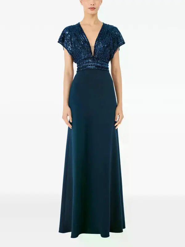 Jenny Packham Cary Sequin V-neck Dress