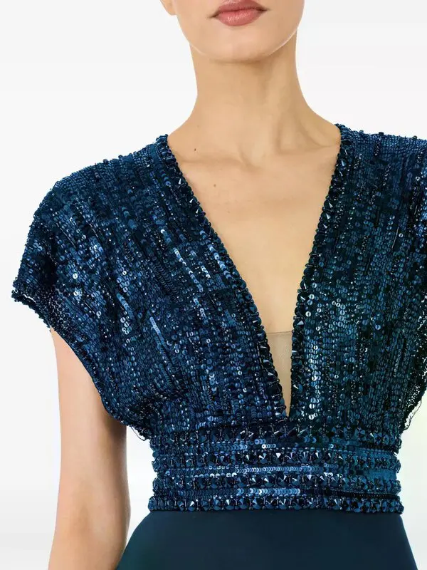 Jenny Packham Cary Sequin V-neck Dress