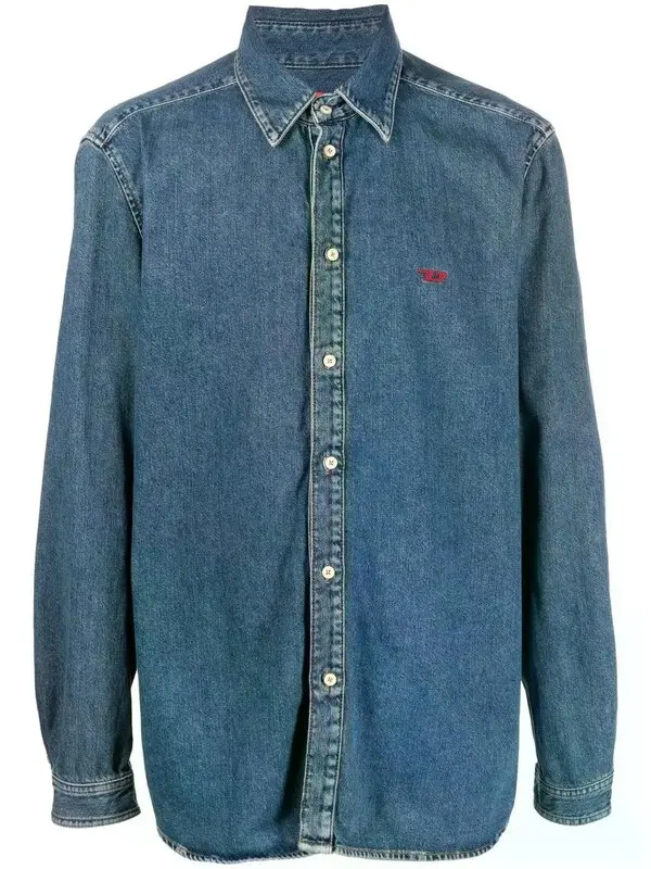 DIESEL® Logo-embroidered Denim Shirt - Blue