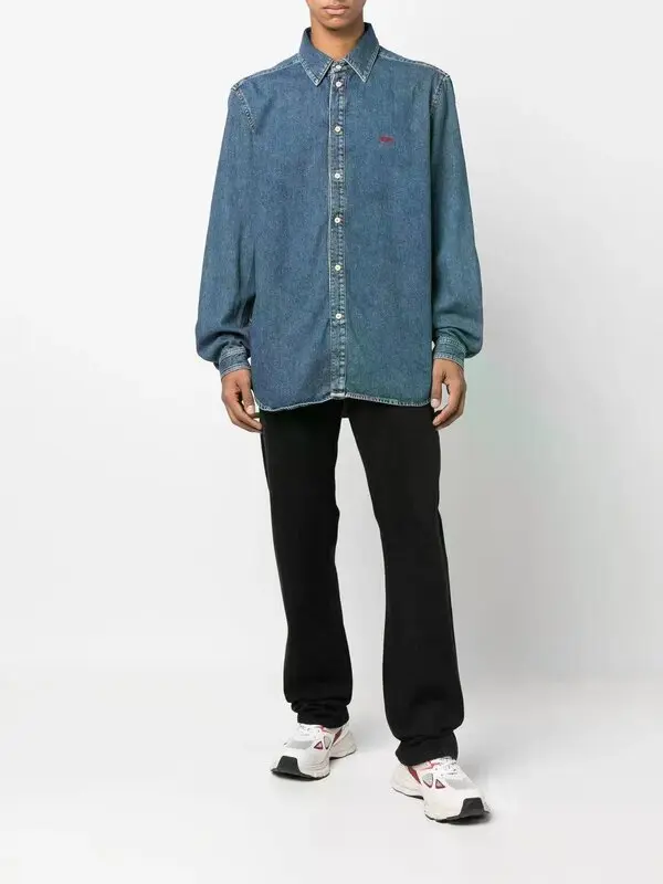 DIESEL® Logo-embroidered Denim Shirt - Blue