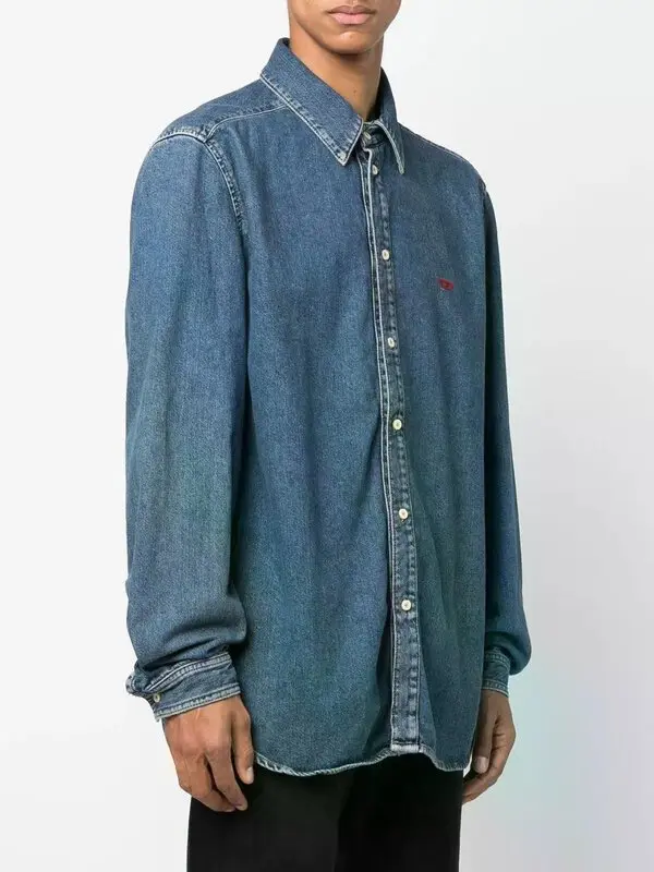 DIESEL® Logo-embroidered Denim Shirt - Blue