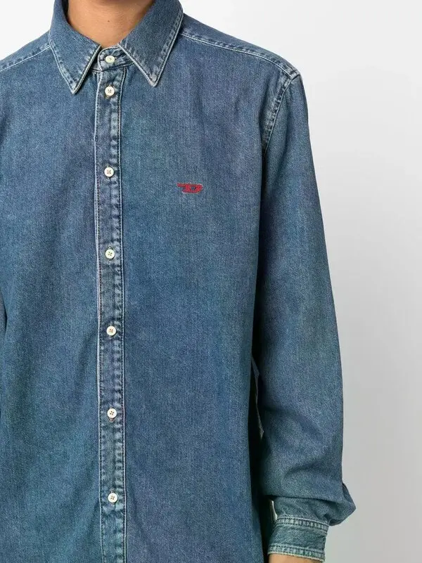 DIESEL® Logo-embroidered Denim Shirt - Blue