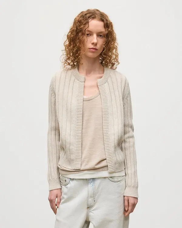 Johnstons Of Elgin Lecht Cashmere Crew Cardigan - Natural