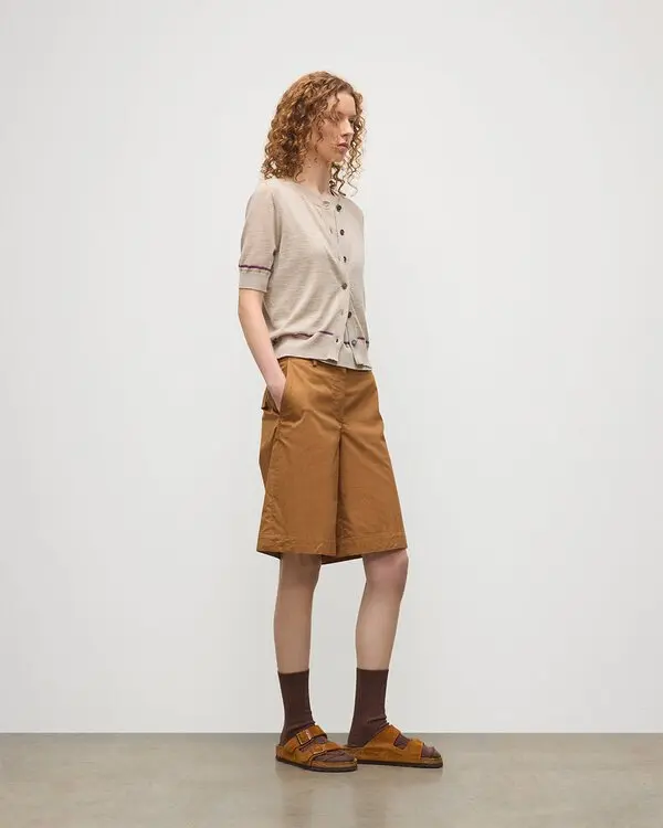 Johnstons Of Elgin Brae Merino Short Sleeve Cardigan - Natural