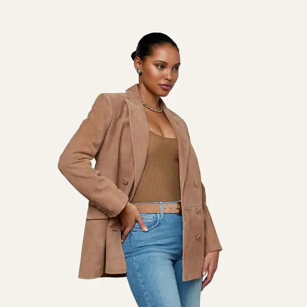 L'Agence Aimee Oversized Suede Blazer - Cappuccino
