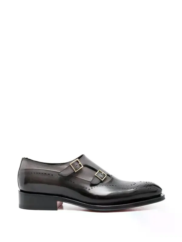 Santoni Buckle-detail Perforated Monk Shoes - Grey