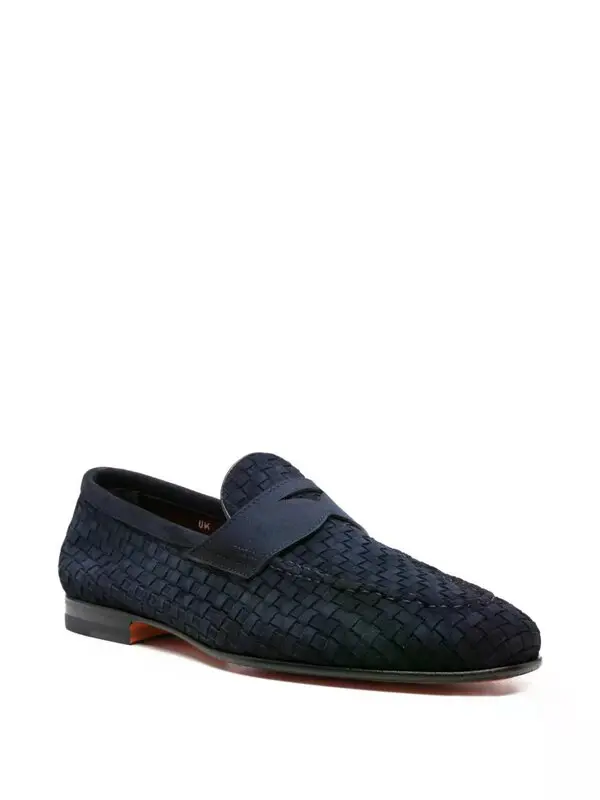 Santoni Woven-strap Leather Loafers
