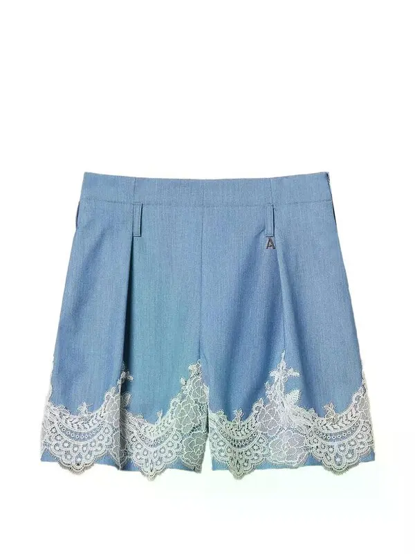 TWINSET Belted Lace-trimmed Pleated Shorts