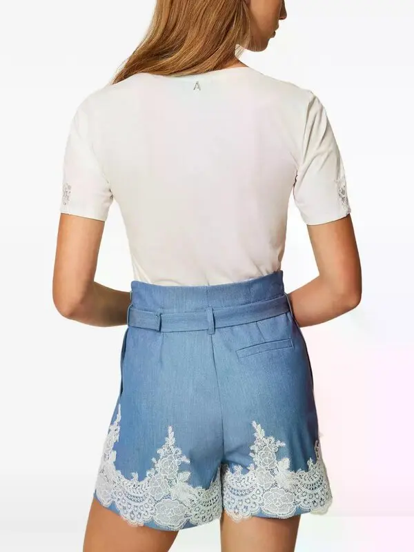 TWINSET Belted Lace-trimmed Pleated Shorts