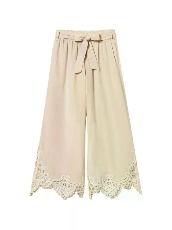 TWINSET Lace-trim Belted Trousers - Neutrals