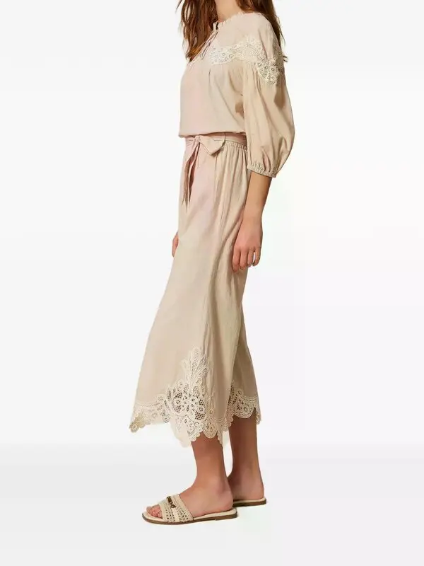 TWINSET Lace-trimmed Belted Trousers - Neutrals