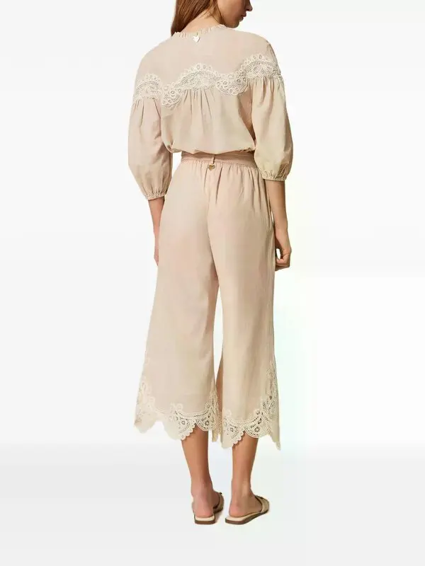 TWINSET Lace-trimmed Belted Trousers - Neutrals