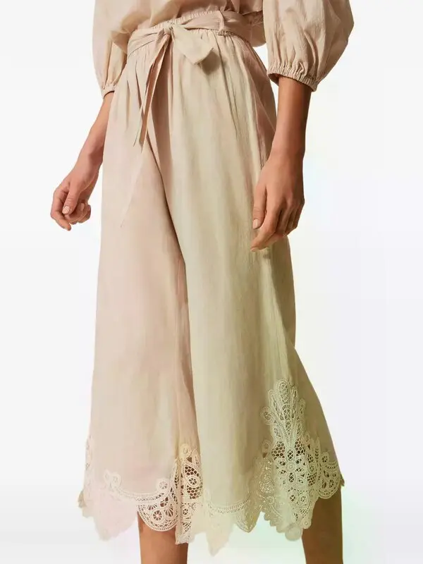 TWINSET Lace-trimmed Belted Trousers - Neutrals