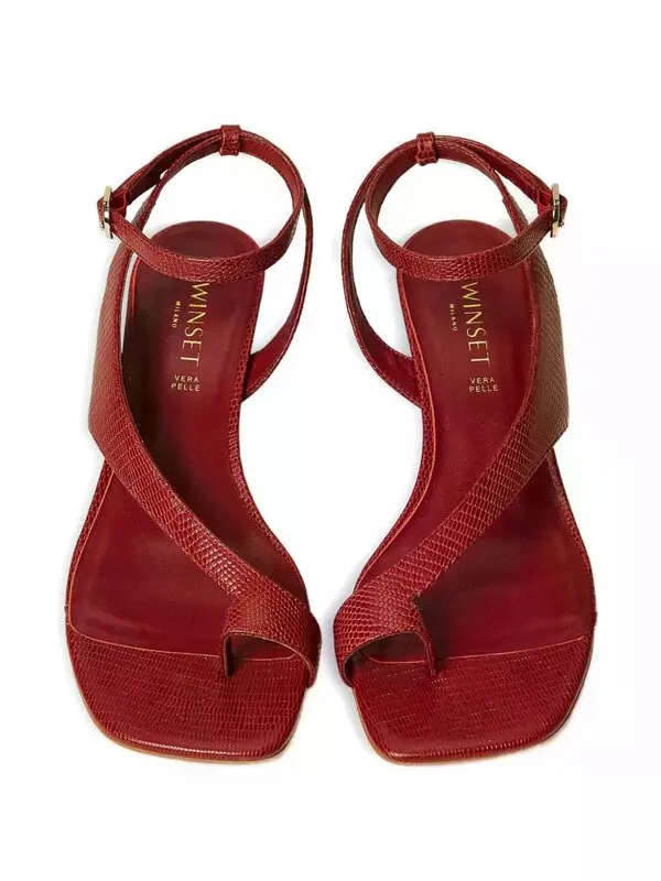 TWINSET Lizard-effect Toe Post Sandals