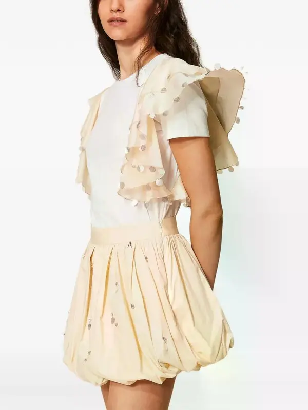 TWINSET Cotton T-shirt With Sheer Ruffled Sleeves