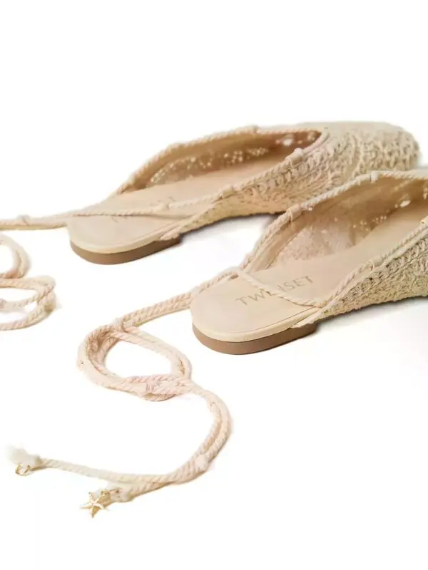 TWINSET Crochet Ballet Mules With Cotton Leg Ties
