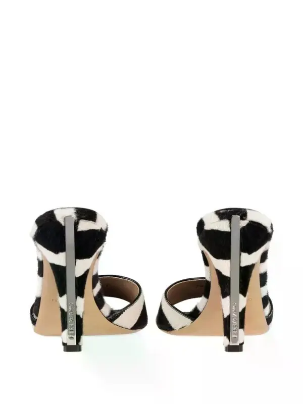 FERRAGAMO Pony-skin Zebra Print Heeled Slides - Black