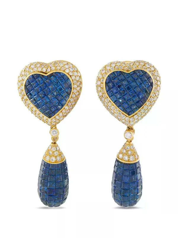 LB EXCLUSIVE Diamond And Sapphire Heart-motif Clip-on Earrings - Gold
