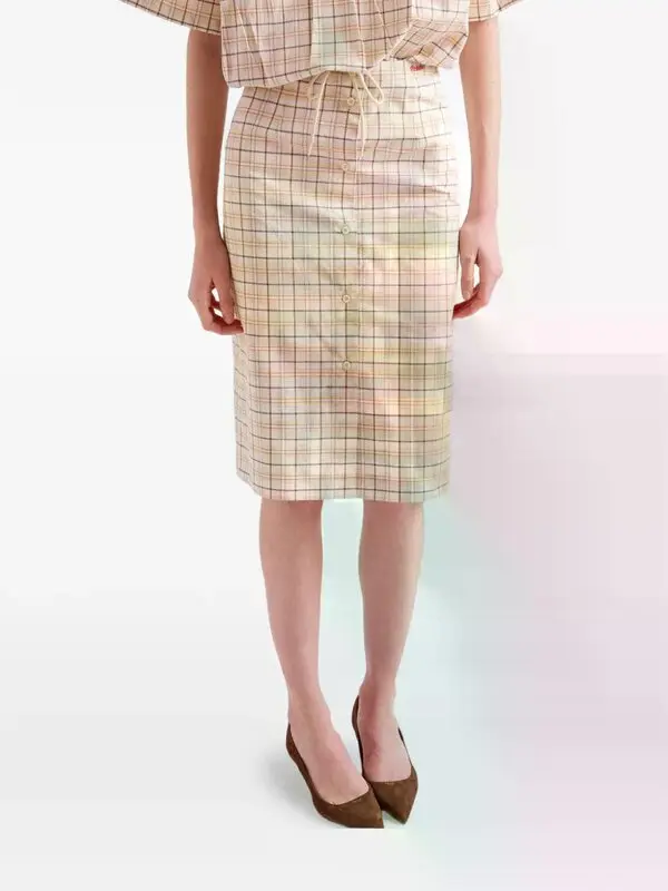Prada Checked Cotton Poplin Pencil Skirt