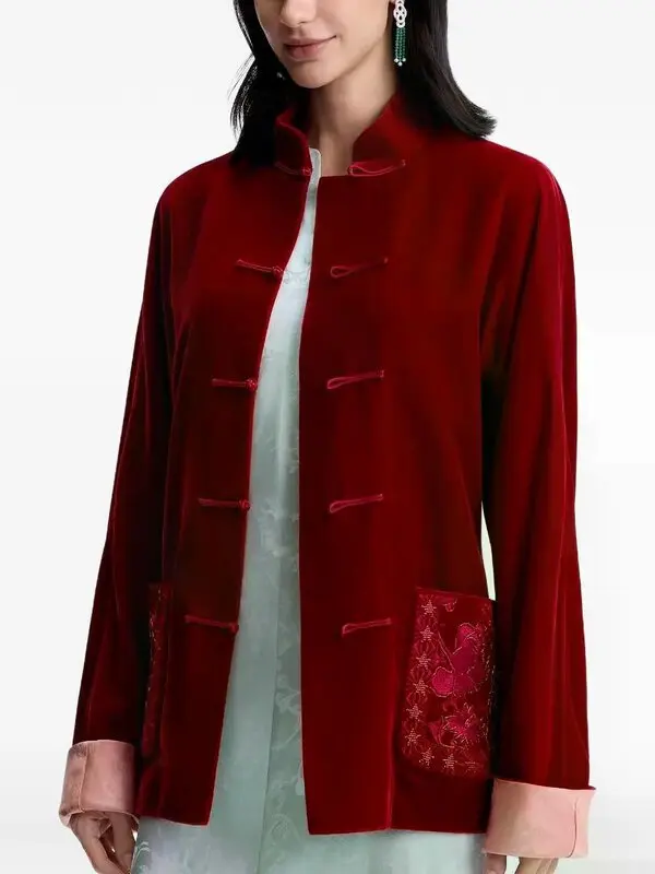 Shanghai Tang Embroidered Pocket Tang Jacket - Red