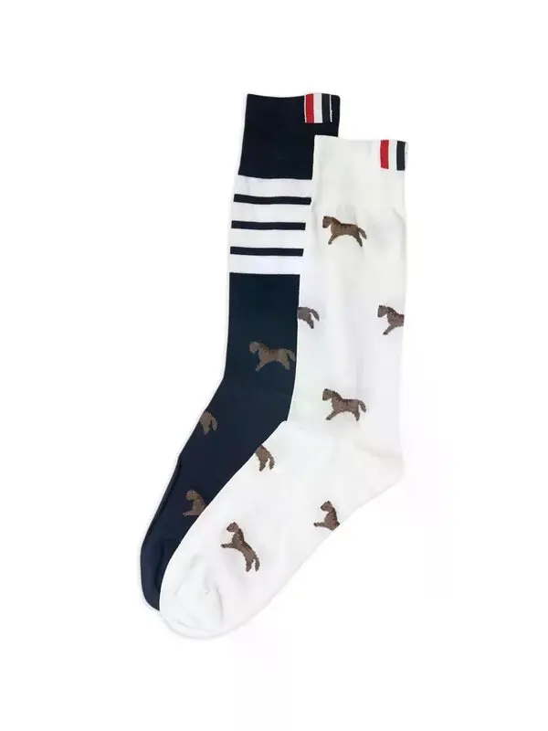 Thom Browne Horse-pattern Socks - Blue