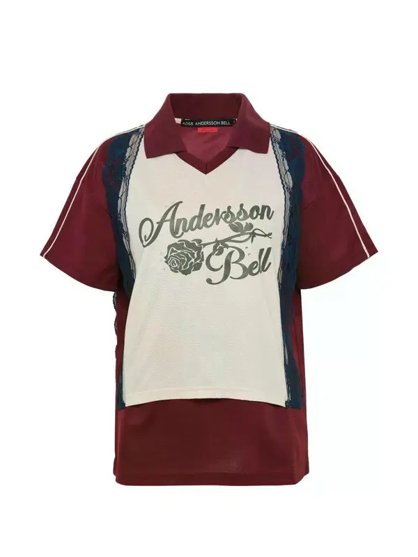 Andersson Bell Lace-trim Polo-collar T-shirt - Red