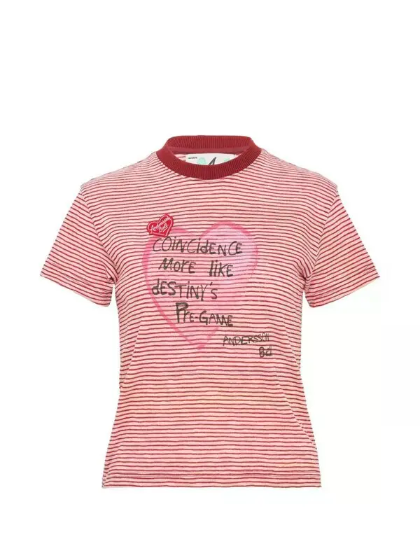 Andersson Bell Striped Heart-detail T-shirt - Red