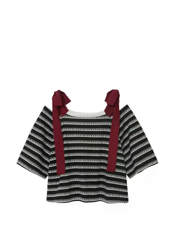 UNDERCOVERISM Stripe Tie Ribbon Shoulder Blouse - Black