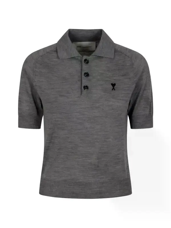 Ami Logo-embroidered Polo Top - Grey