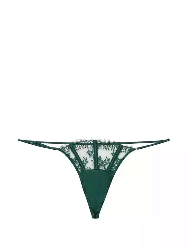 Fleur Du Mal Lace Satin-panel Thong - Green