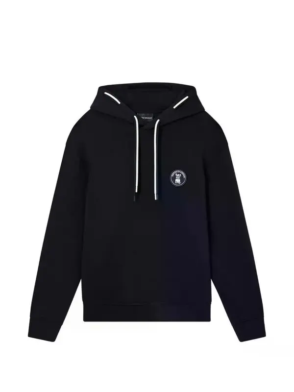 Emporio Armani Drawstring Logo-patch Hoodie - Blue