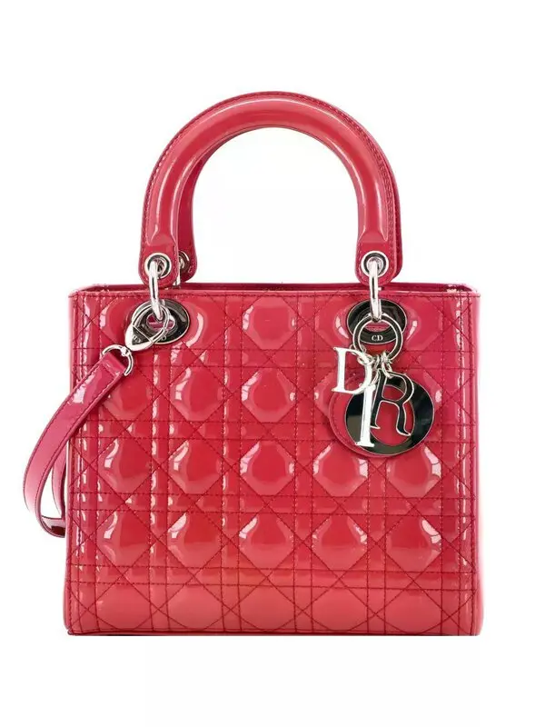 Dior Lady Cannage Quilt Patent Medium Satchel - Pink