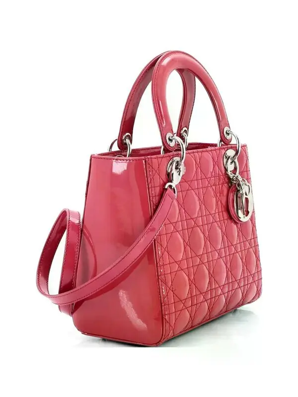 Dior Lady Cannage Quilt Patent Medium Satchel - Pink