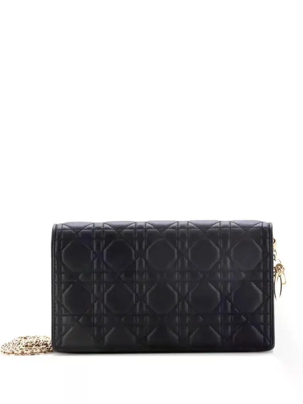 Dior Lady Chain Pouch Cannage Quilt Lambskin Clutch Bag - Black