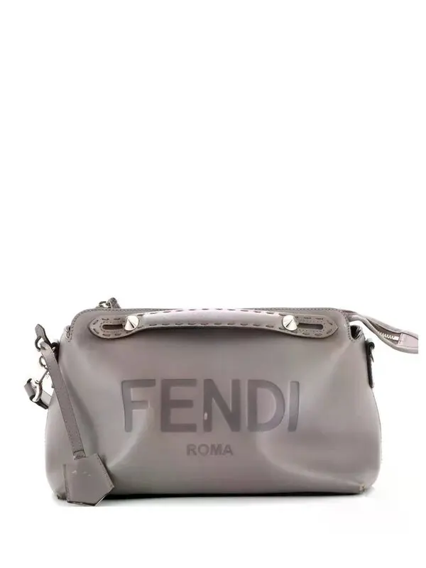 Fendi Logo The Way Satchel Embossed Leather Medium Shoulder Bag - Grey