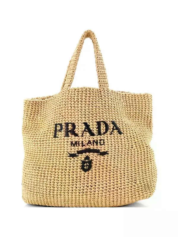 Prada Logo Raffia Medium Tote Bag