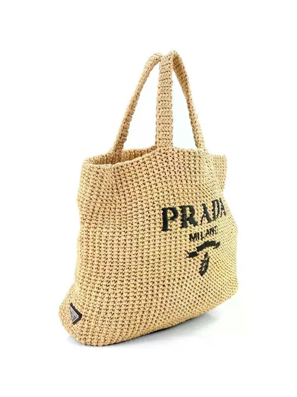 Prada Logo Raffia Medium Tote Bag