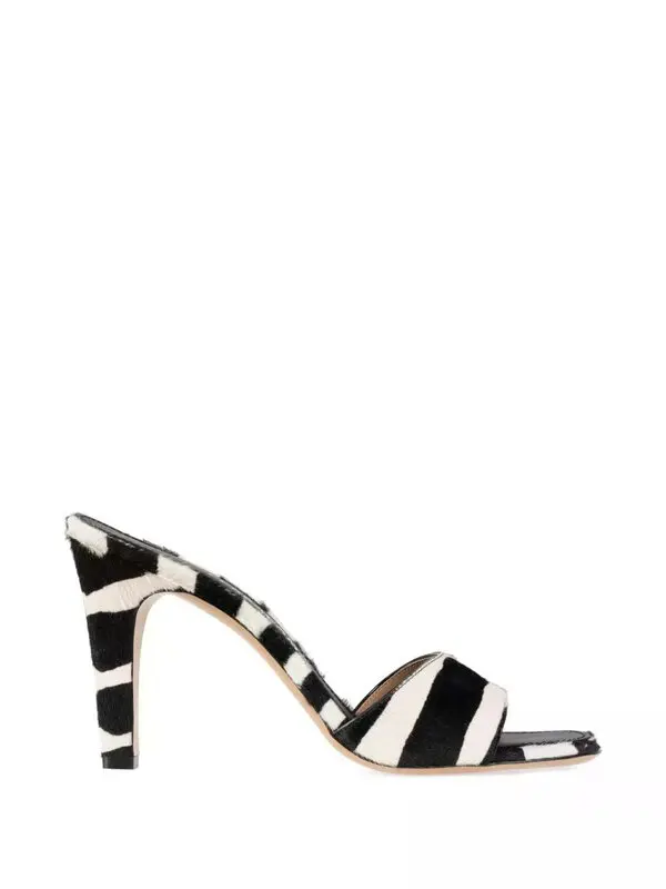 FERRAGAMO Pony-skin Zebra Print Heeled Slides - Black