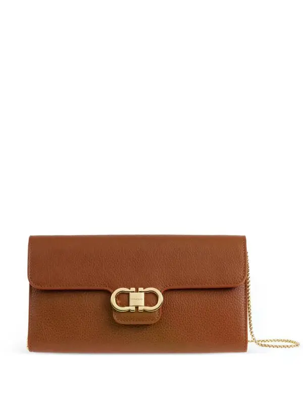 FERRAGAMO Gancini Wallet With Shoulder Strap - Brown