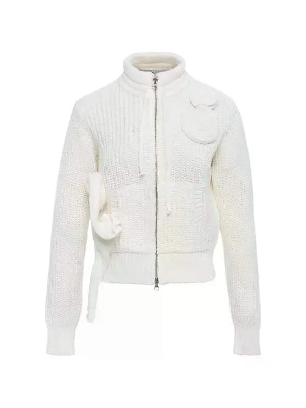 OPEN YY Appliqué Zipped Cardigan - White
