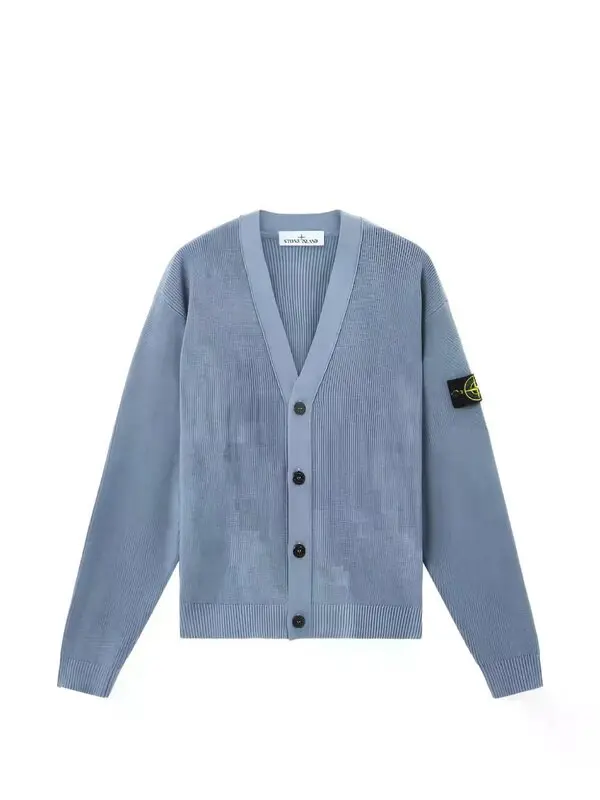 Stone Island V-neck Logo-patch Cardigan - Blue