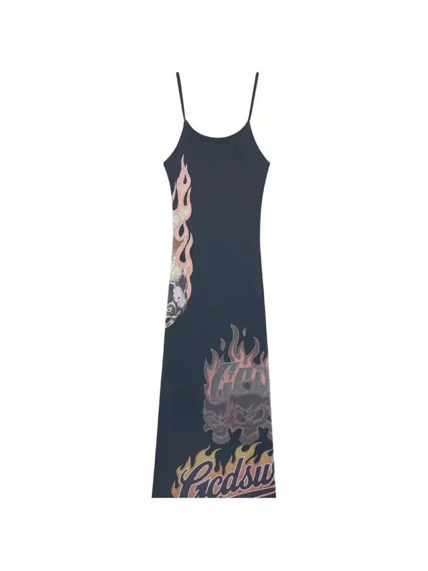 Gcds Graphic-print Midi Dress - Black