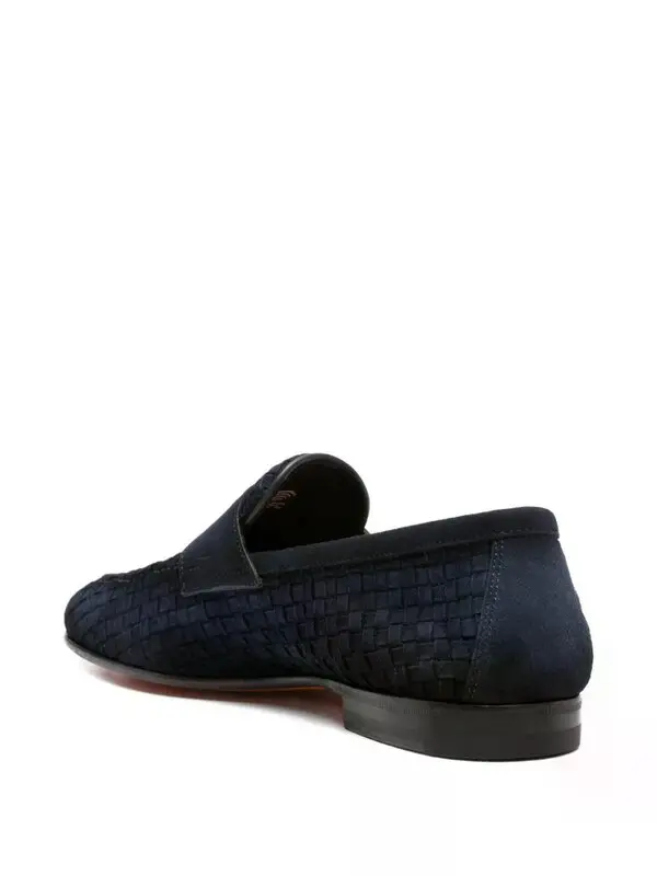Santoni Leather Loafers With Woven Strap - Blue