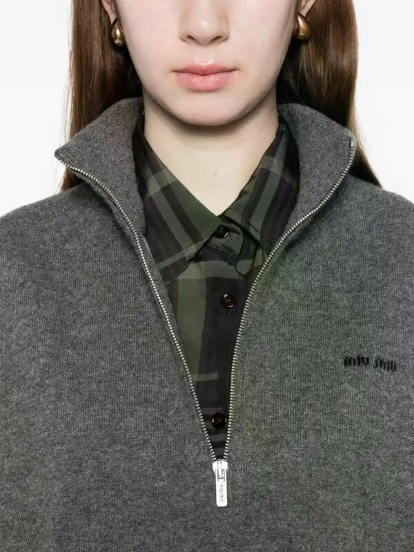 Miu Miu Cashmere And Jersey Zipper Sweater