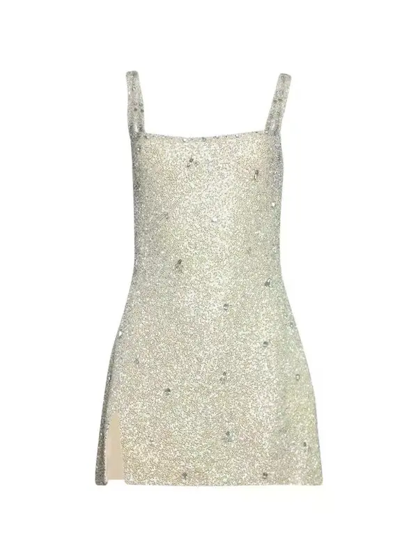 CLIO PEPPIATT Crystal-embellished Slit-front Mini Dress - Neutrals